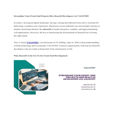 Streamline Your Front-End Projects Hire ReactJS Developers via VALiNTRY (1).pdf