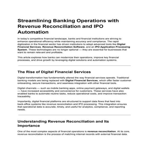 Streamlining Banking Operations with Revenue Reconciliation and IPO ...