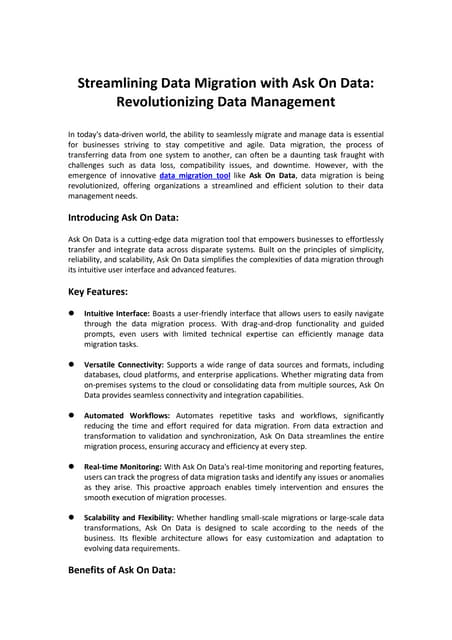 Streamlining Data Migration With Ask On Data Pdf