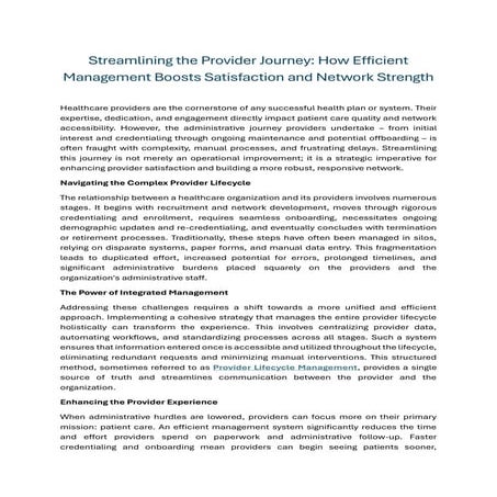 Streamlining the Provider Journey How Efficient Management Boosts ...