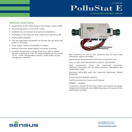 Sensus PolluStat E Heat Meter - Spec Sheet | PDF