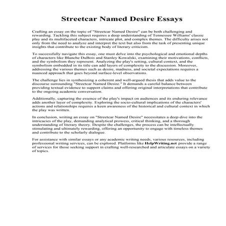 Streetcar Named Desire Essays. Dongguk University Los Angeles | PDF