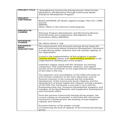 Strengthening community savings group’s risk transfer mechanism and ...