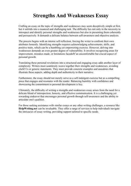 Personal Strengths And Weaknesses Essay | PDF
