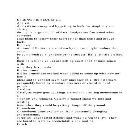 STRENGTHS SEQUENCEAnalystAnalysts are energized by getting to .docx