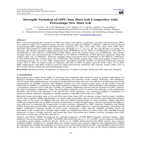 OLIVE SEED ASH AS PARTIAL REPLACEMENT OF CEMENT IN SANDCRETE BLOCK | PDF