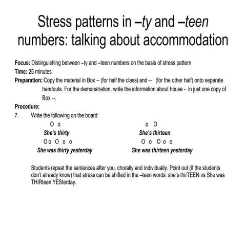 Stress Patterns In Ty And Teen Numbers Talking About Accommodation | PPT
