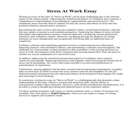 Stress At Work Essay | PDF