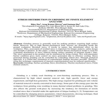 STRESS DISTRIBUTION IN GRINDING BY FINITE ELEMENT ANALYSIS | PDF