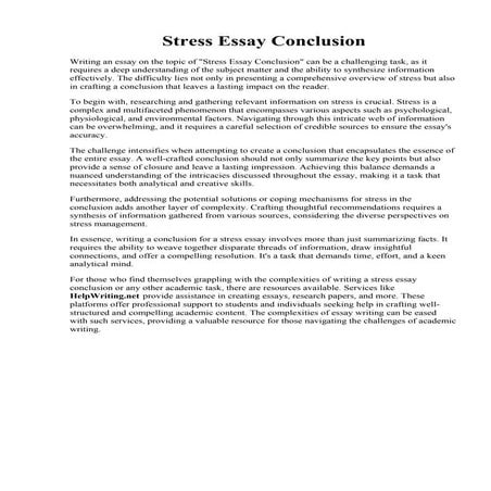 Stress Essay Conclusion. Recent understanding about stress | PDF