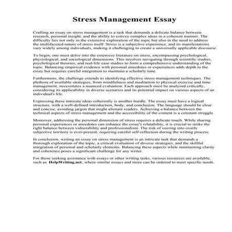 Stress Management Essay. University of Fredericton | PDF