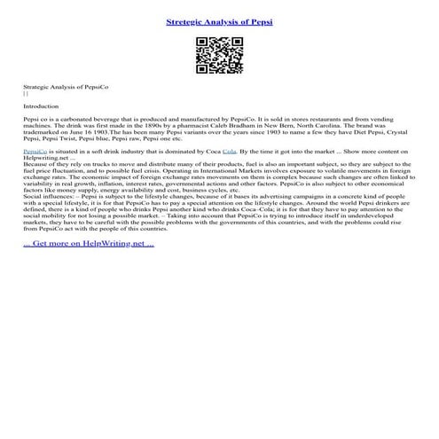 Stretegic Analysis Of Pepsi | PDF | Large Business | Business