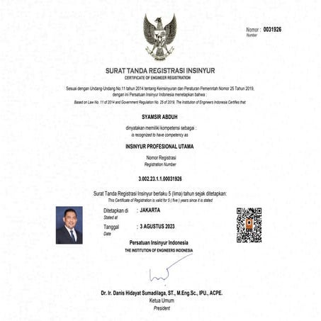 Certificate of Engineer Registration (STRI-PII | PDF