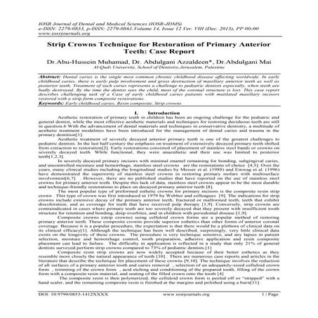 Strip Crowns Technique for Restoration of Primary Anterior Teeth: Case ...