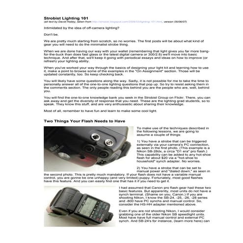 Strobist lighting 101 david hobby | PDF