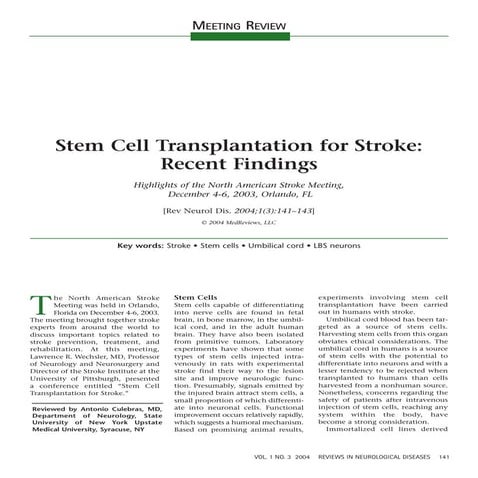 Stem Cells for Stroke in India: Transforming Therapeutic Intervention | PDF