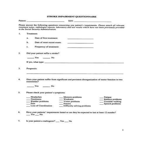 Stroke Impairment Questionnaire | PDF | Death, Injury, or Military ...