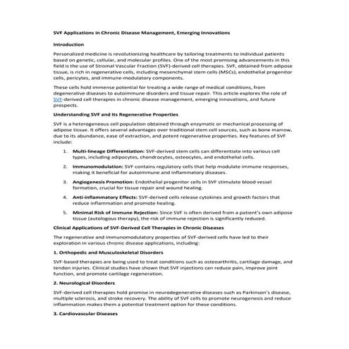 SVF Applications in Chronic Disease Management, Emerging Innovations | PDF