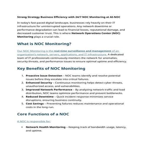 Strong Strategy Business Efficiency with 24 7 NOC Monitoring at AI-NOC.docx