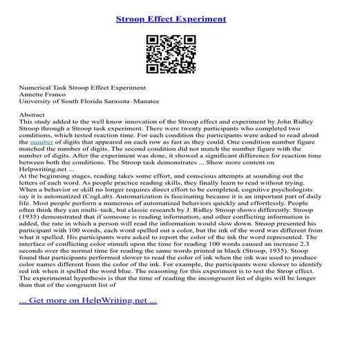 Stroop Effect Experiment Pdf