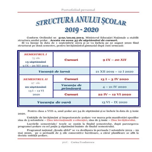 Structura an scolar_calendar_2019_2020 | PDF
