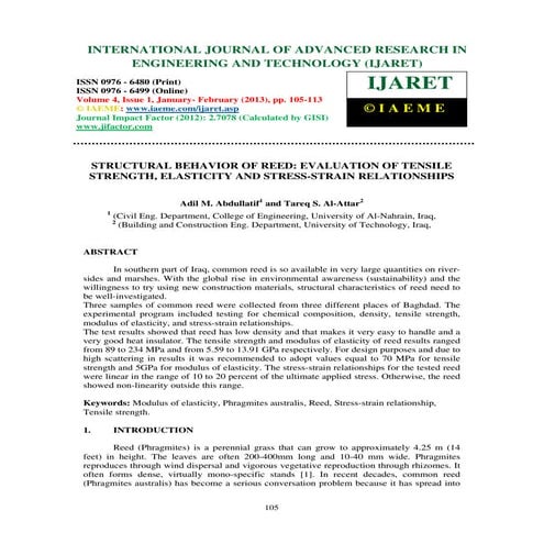 Structural behavior of reed evaluation of tensilestrength ...