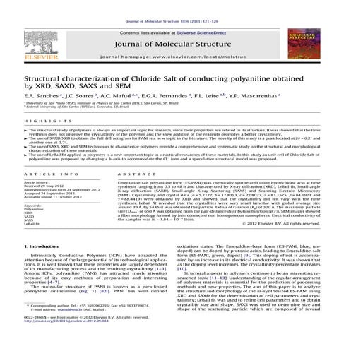 Structural characterization of chloride salt of conducting pani by xrd ...