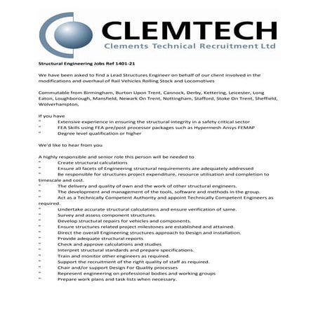 Structural Engineering Jobs Ref 1401-21 | PDF