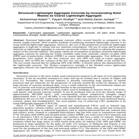 Structural lightweight aggregate concrete by incorporating solid wastes ...