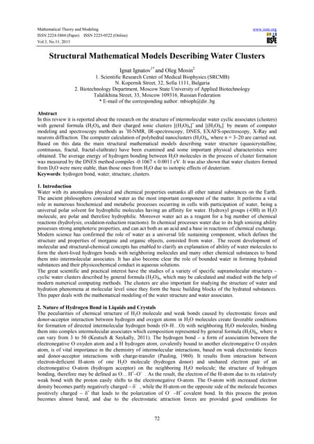 Structural mathematical models describing water clusters | PDF Structural mathematical models describing water clusters | PDF