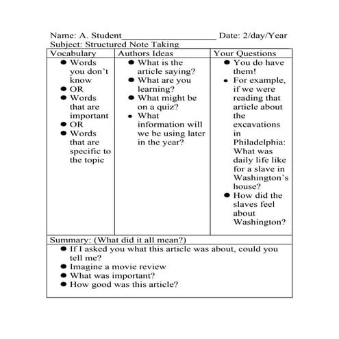Structured Note Taking - A guide | DOC