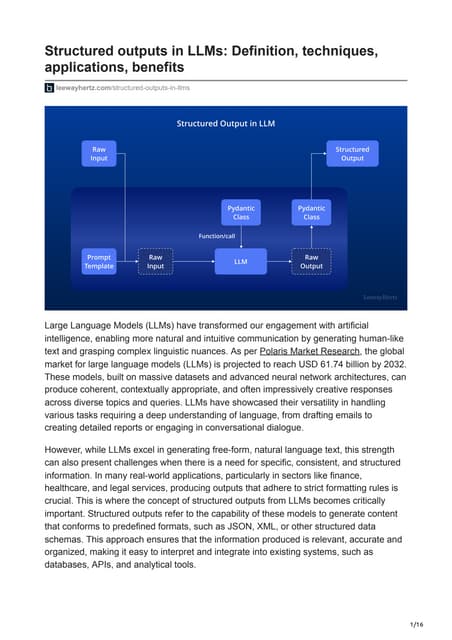 Structured Outputs In Llms Definition Techniques Applications Benefits Pdf