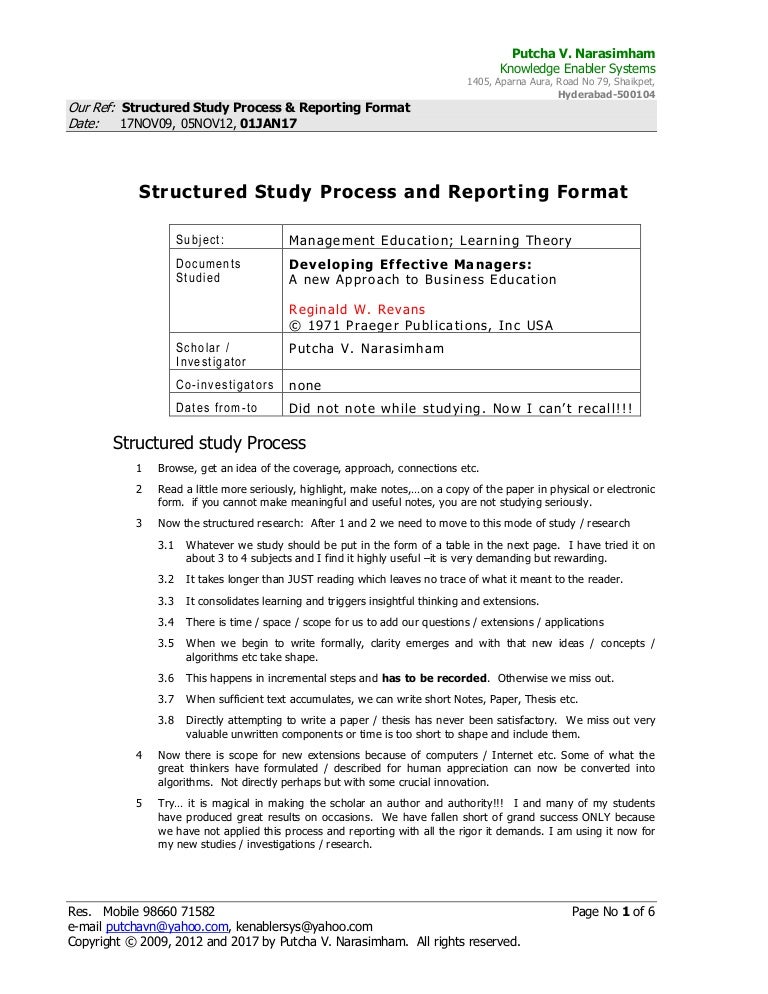 Structured Study Process and Reporting Format