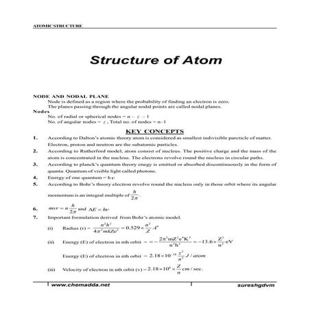 Structure of atom Practice Exercise | PDF