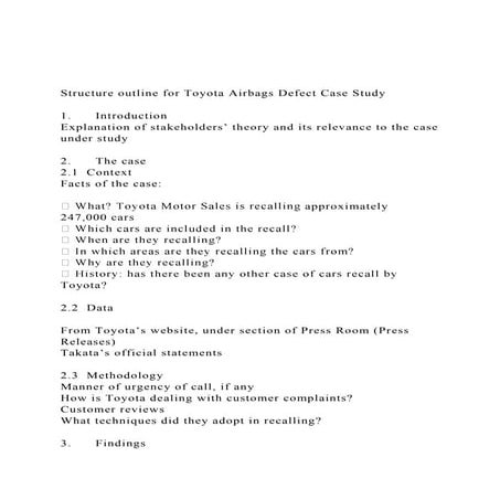 Structure outline for Toyota Airbags Defect Case Study1. .docx