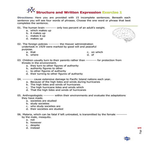 Structure & Written Expression Practice 1 | PDF