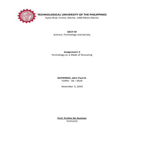 Sts technology assignment 2 | DOCX | Technology & Computing