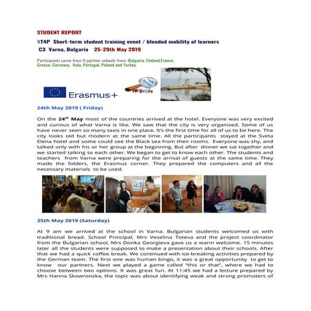 VT4P Erasmus plus Student training in Varna report | PDF