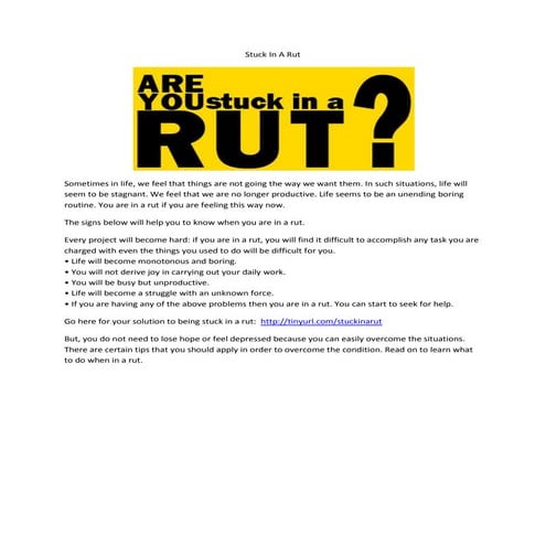 In A Rut | PDF | Mental Health | Diseases and Conditions