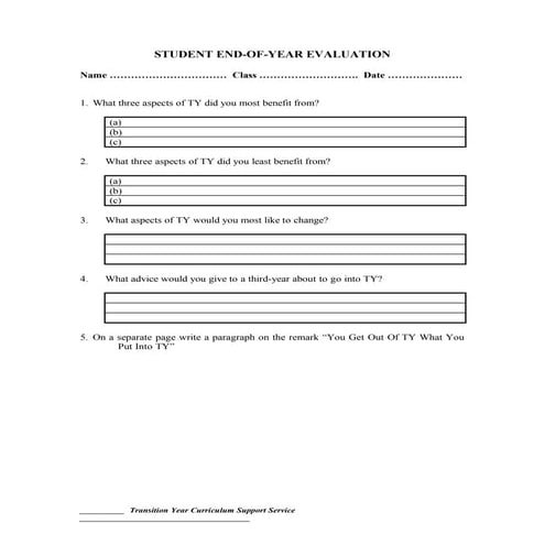 TY Student end of year evaluation | DOC