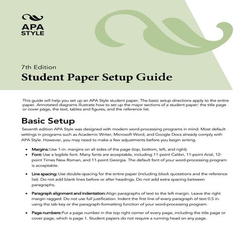 APA Style, 7th Edition - Student Paper Setup Guide | PDF
