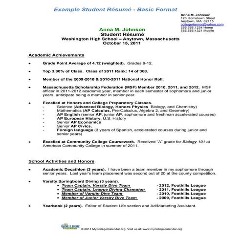 Student resume-format-a | PDF