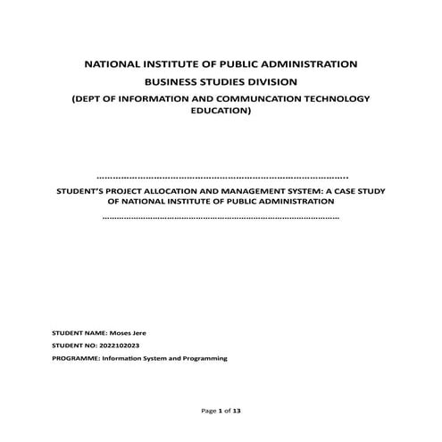 STUDENT’S PROJECT ALLOCATION AND MANAGEMENT SYSTEM | PDF