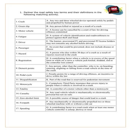 Student activity 1 matching | DOCX