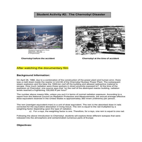 Student Activity chernobyl Disaster- Free activity | PDF