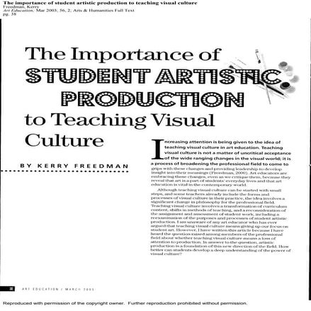 THE IMPORTANCE OF STUDENT ARTISTIC PRODUCTION TO TEACHING VISUAL ...