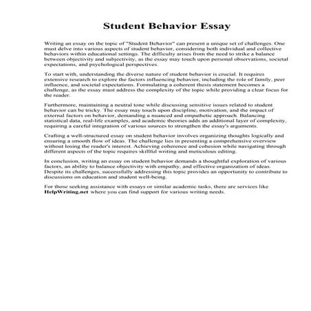 Student Behavior Essay. Virginia University of Lynchburg | PDF
