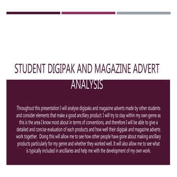 Student Digipak and Magazine Advert Analysis | PPT