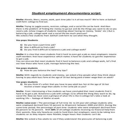Student employment documentary script | DOCX