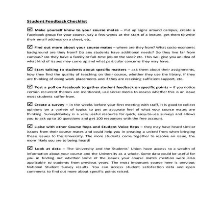 Student feedback checklist | DOCX | Educational Assessment | Education